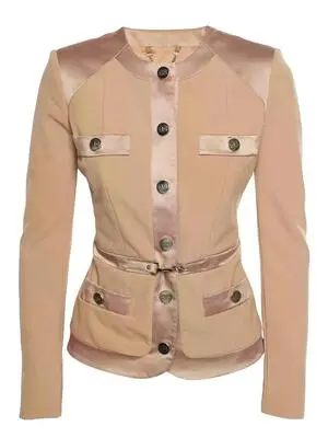 Elisabetta Franchi Fitted Blazer With Satin Panels And Logo-engraved Buttons - Neutrals