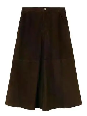 RETORI Retro Suede Midi Skirt - Brown