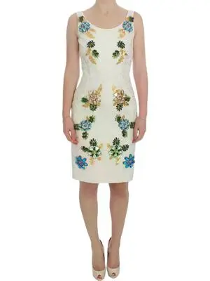 Dolce & Gabbana Floral Crystal Embellished Midi Dress - Neutrals
