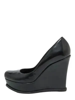 Fendi Leather Platform Wedge Pumps - Black