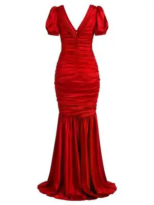 Dolce & Gabbana Silk Ruched Mermaid Maxi Gown - Red