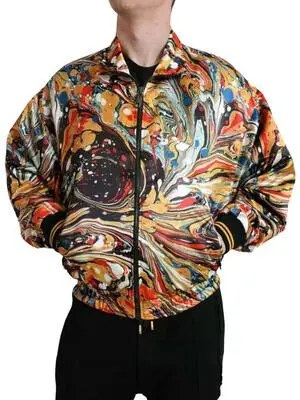 DOLCE & GABBANA Dolce & Gabbana Marble-Print Silk Zip-Up Jacket