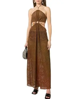 Simkhai Open-knit Halterneck Maxi Dress - Brown