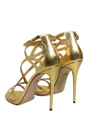 DOLCE & GABBANA Dolce & Gabbana Keira Strappy Sandals - Gold Tone Stiletto Heel