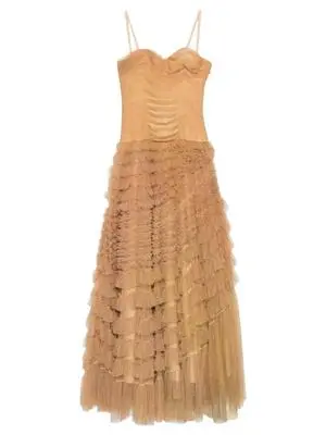 Dior Beige Ruffled Strapless Gown - Neutrals