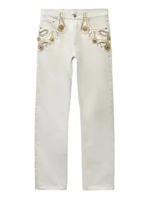 Versace Embellished Straight-leg Jeans - Grey