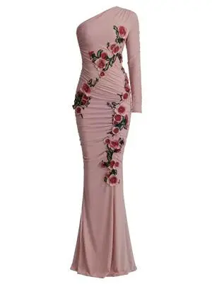 Dolce & Gabbana Floral Embroidered Ruched Maxi Dress - Pink