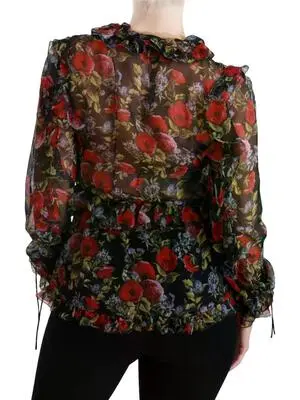 Dolce & Gabbana Floral Print Ruffle Blouse - Black