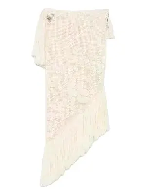 CHIARA IS Open Knit Cape With Fringe Trim - Neutrals