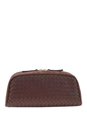 Bottega Veneta Large Nodo Pouch In Nappa And Suede With Intrecciato Piccolo - Brown