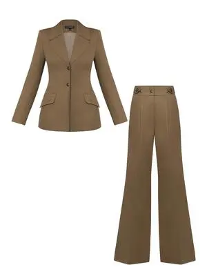 TIA DORRAINE Single-breasted Linen Blazer And Flared Trousers Set - Green