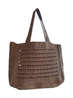 SPRINGMOONATELIER Handmade Raffia Tote Bag - Brown