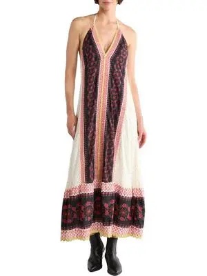 FREE PEOPLE Free People Cubana Border Print Chiffon Halter Maxi Dress
