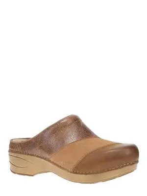 Dansko Zinnia Clogs With Tooled Leather Accents - Tan Multi