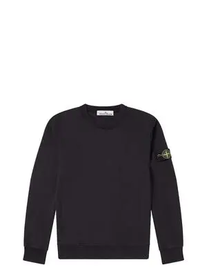Stone Island Logo-appliquéd Garment-dyed Cotton Fleece Sweatshirt - Black