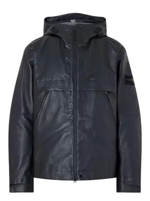 Stone Island Logo-appliquéd Leather Hooded Jacket - Black