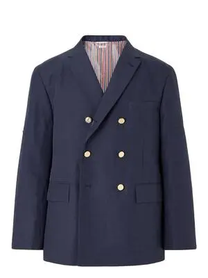 Thom Browne Double-breasted Striped Cotton And Linen-blend Blazer - Blue