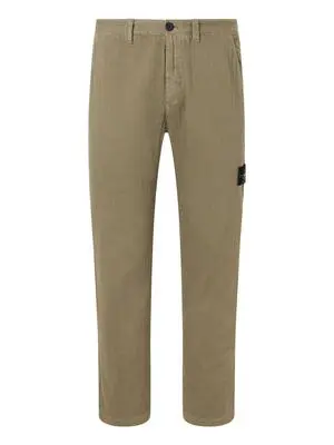 Stone Island Logo-appliqué Herringbone Cotton Trousers - Green