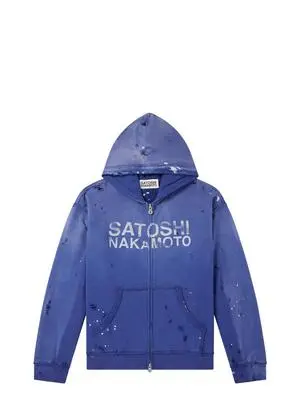 SATOSHI NAKAMOTO Luke Logo-printed Cotton-fleece Zip-up Hoodie - Blue