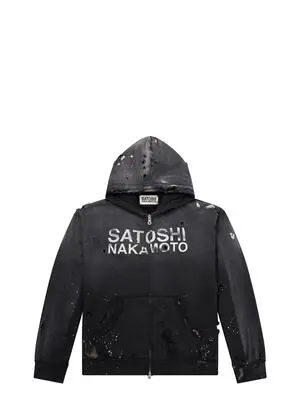 SATOSHI NAKAMOTO Luke Logo-printed Cotton-fleece Zip-up Hoodie - Black