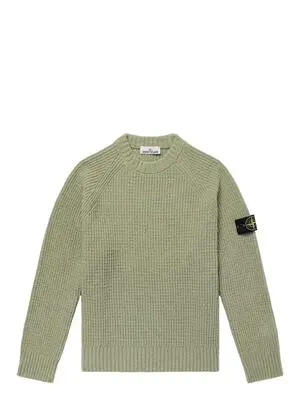 Stone Island Logo-appliquéd Ribbed Cotton Sweater - Green