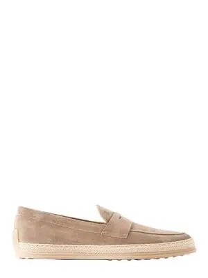 TOD'S Suede Espadrille Loafers - Beige