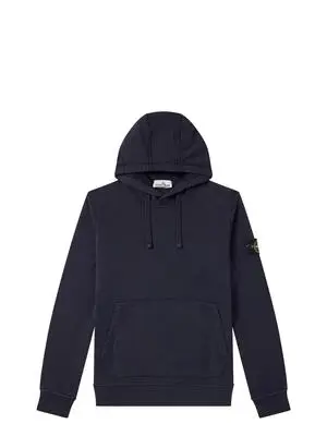 Stone Island Logo-appliquéd Cotton-fleece Hoodie - Blue