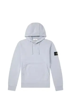 Stone Island Logo-Appliquéd Garment-Dyed Cotton-Fleece Hoodie Gray