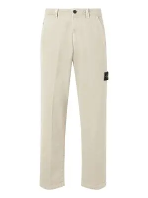 Stone Island Logo-appliquéd Straight-leg Cotton Trousers - Beige