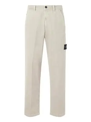 Stone Island Logo-appliquéd Straight-leg Cotton Trousers - Neutrals