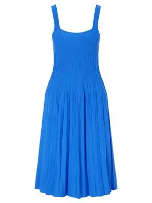 Staud STAUD Ellison Pleated Knit Midi Dress Blue