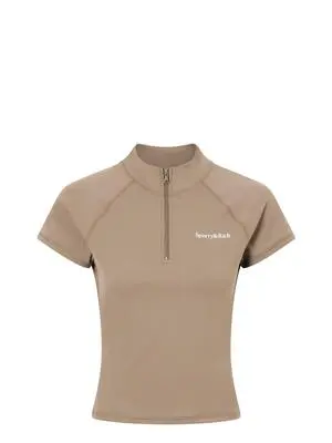 Sporty & Rich Logo-print Stretch-jersey Half-zip T-shirt - Neutrals