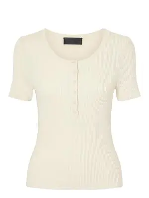 NILI LOTAN Francene Ribbed Wool And Silk-blend Top - Neutrals