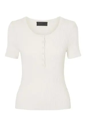 NILI LOTAN Francene Ribbed Wool And Silk-blend Top - Neutrals