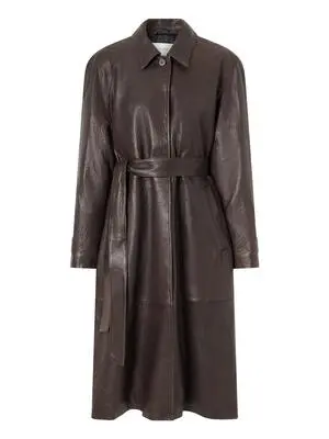 Magda Butrym Belted Leather Trench Coat - Dark Brown
