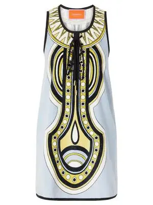 La DoubleJ La DoubleJ Totem Printed Cotton Mini Dress Blue