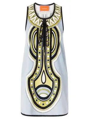 La DoubleJ La DoubleJ Totem Printed Cotton Mini Dress Sky Blue