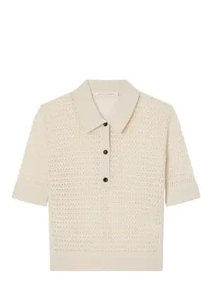 Maria Mcmanus Cashmere And Cotton-blend Crocheted Polo Shirt - Ivory