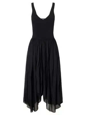 Maria Mcmanus Ribbed Corset Midi Dress With Pleated Chiffon Skirt - Black