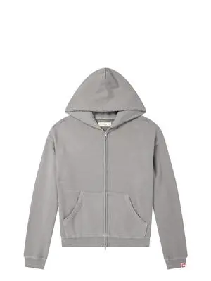 CHERRY LOS ANGELES Distressed Cotton-fleece Zip-up Hoodie - Gray