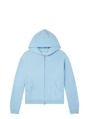 CHERRY LOS ANGELES Distressed Cotton-fleece Zip-up Hoodie - Blue