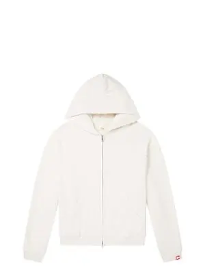 CHERRY LOS ANGELES Distressed Cotton-Fleece Zip-Up Hoodie Ecru