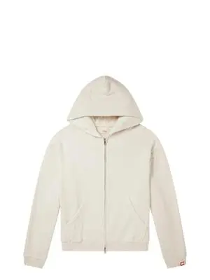 CHERRY LOS ANGELES Distressed Cotton-fleece Zip-up Hoodie - Neutrals