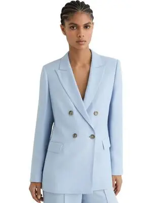 REISS Magda Double-breasted Peak-lapel Suit Jacket - Blue