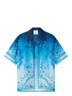 Casablanca Gradient Egyptian Rug Short Sleeve Silk Shirt - Blue