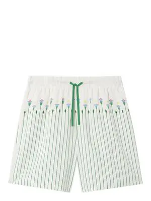 Casablanca Floral Stripe Linen Blend Shorts - Green