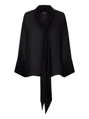 Balmain Silk Draped Knot Shirt - Black