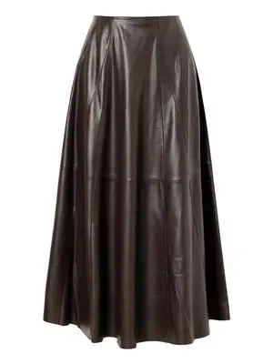 ARMA Eleni Paneled Leather Midi Skirt - Brown