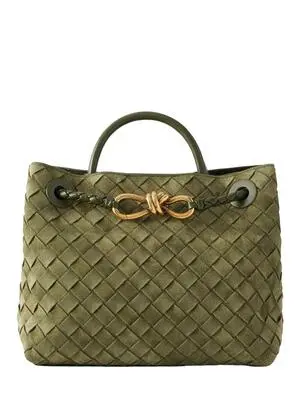 Bottega Veneta Andiamo Small Intrecciato Suede Shoulder Bag - Green