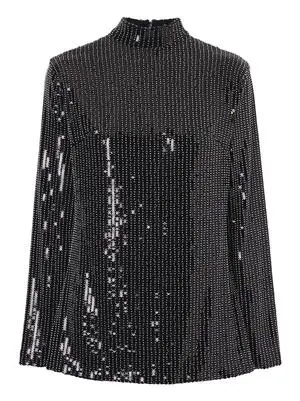 DIMA AYAD Studded Sequin-trimmed Jersey Blouse - Black